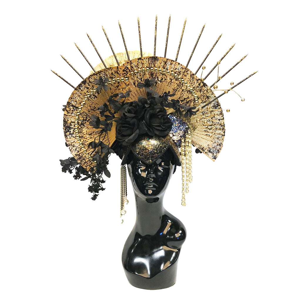 Fan and Floral Headdress, gold and black – Anja Yamaji